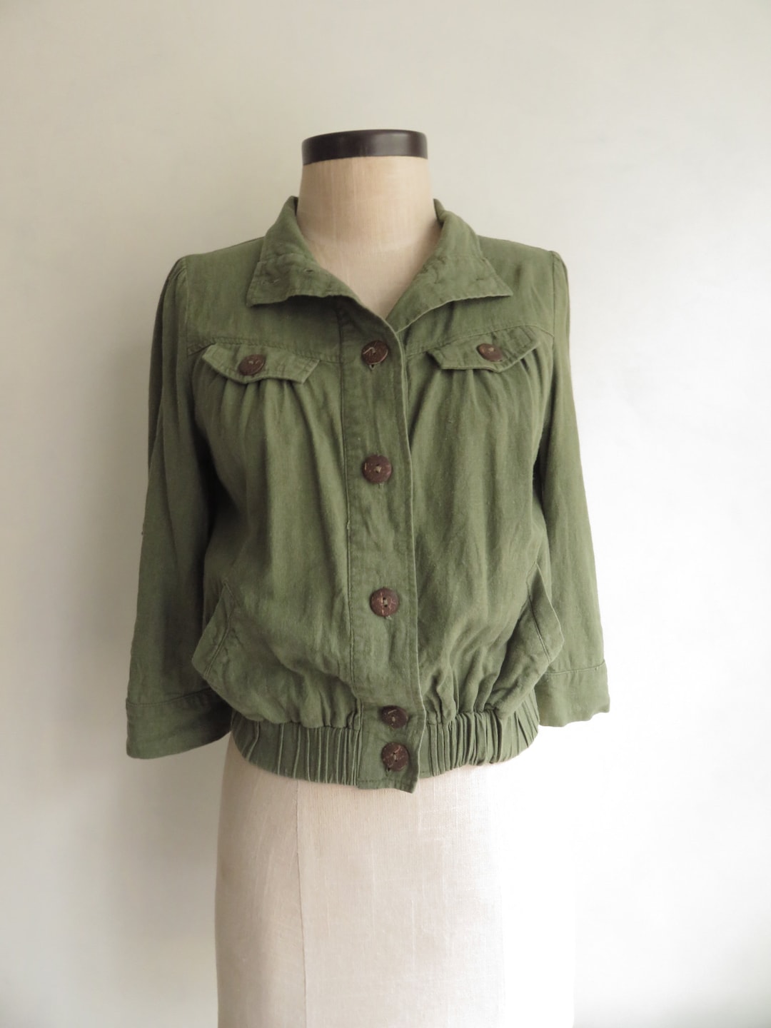 S Army Green Linen Jacket Olive Green Minimalist Crop Jacket Coconut ...