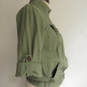 S Army Green Linen Jacket Olive Green Minimalist Crop Jacket - Etsy