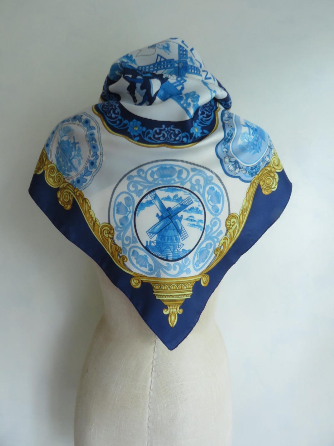 Holland Souvenir Head Scarf Dutch Windmill Tulips Large Square Scarf ...