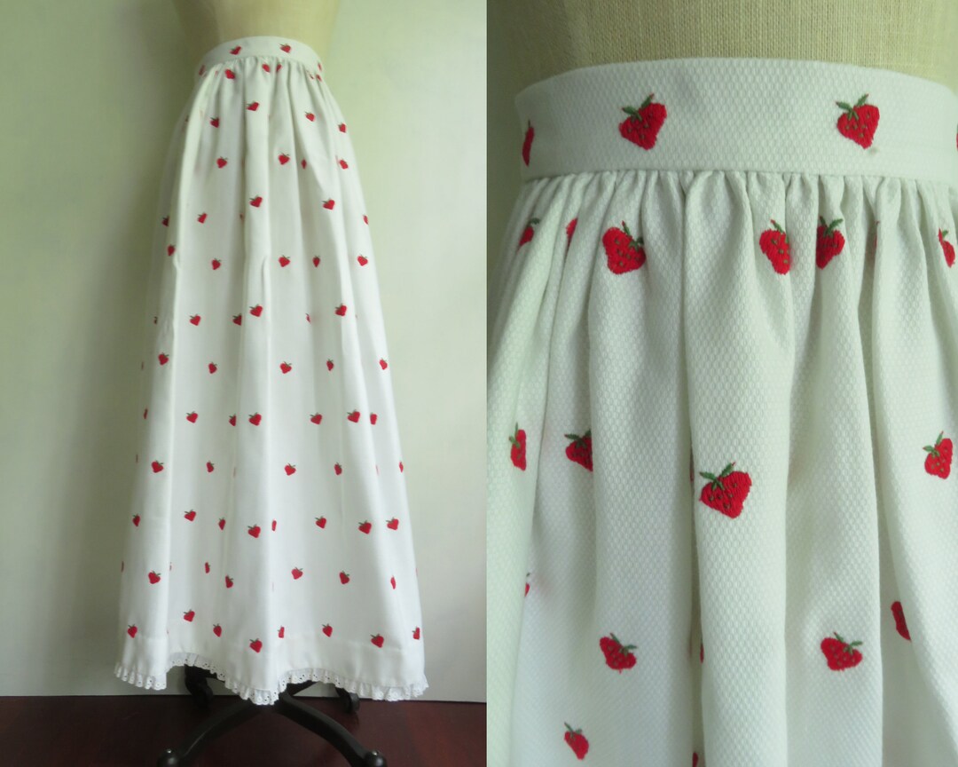 Maxi Apron Strawberry Embroidery Lace Trim Full Length Apron - Floor ...