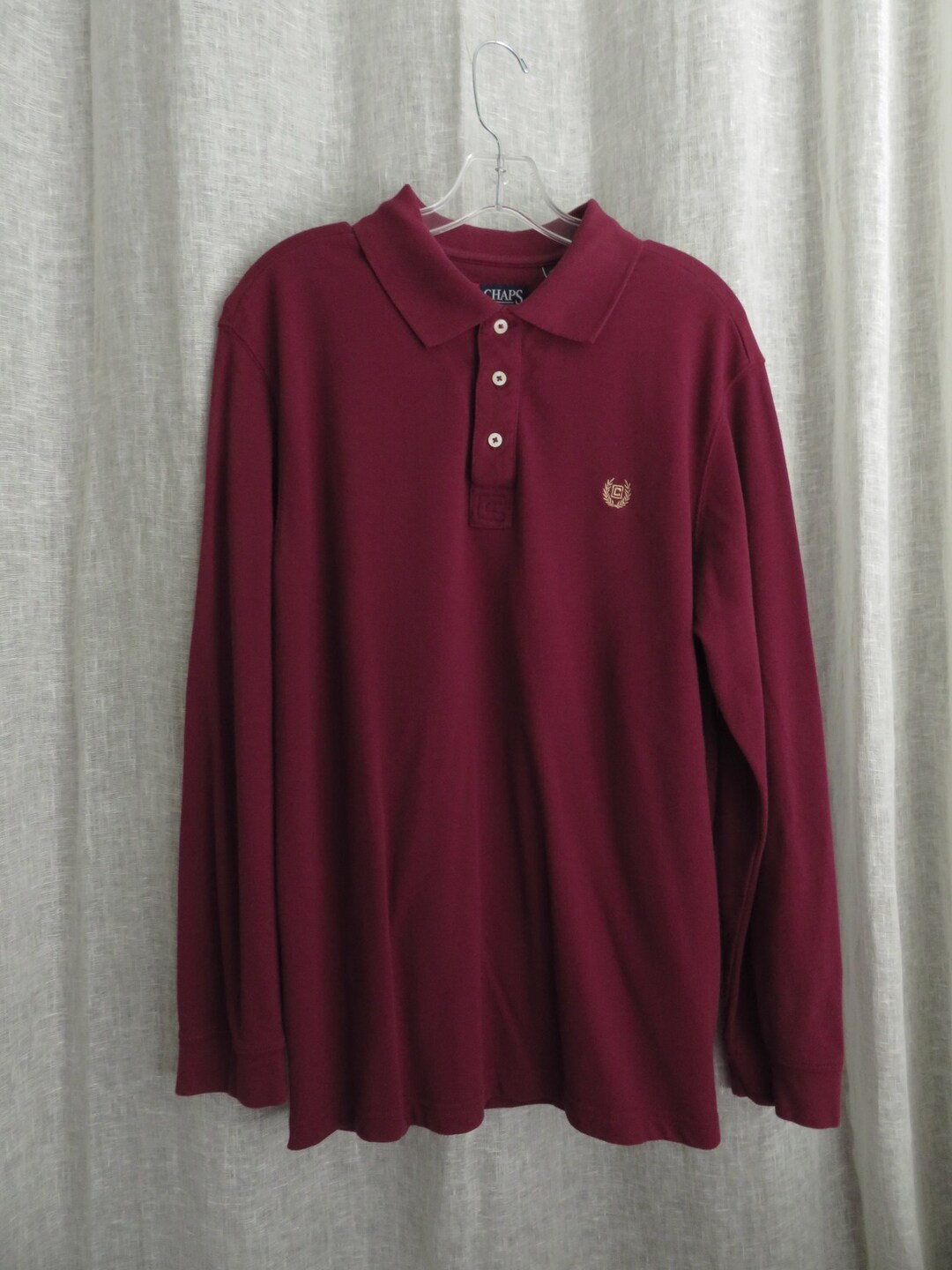 M Chaps Long Sleeve Polo Shirt Cotton Jersey Burgundy Pullover Casual ...