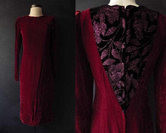80s Red Velvet Party Dress Valentine's Day Evening Dr… - Gem