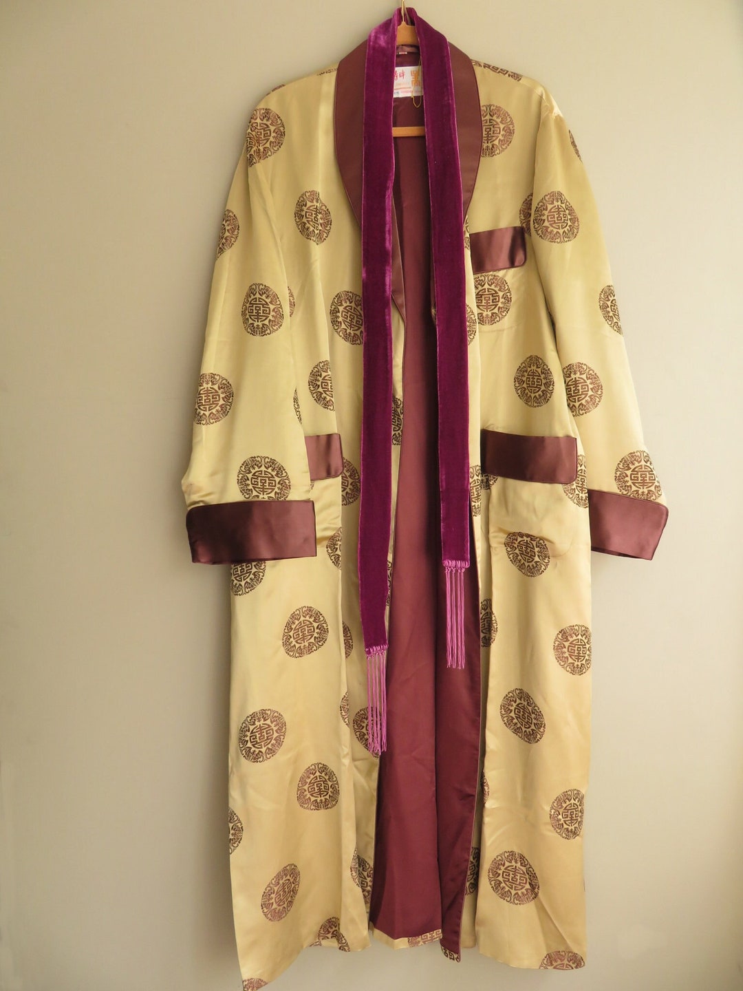 XL Mens Chinese Silk Brocade Robe Gold & Brown Silk Satin - Etsy