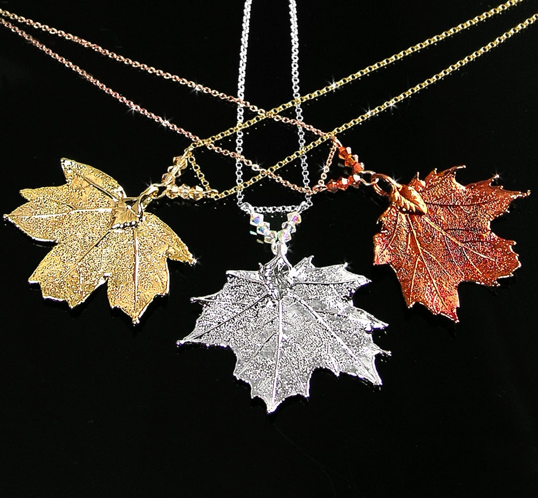 Small Sugar Maple Leaf Necklace, Silver, Gold or Copper Real Baby Maple ...