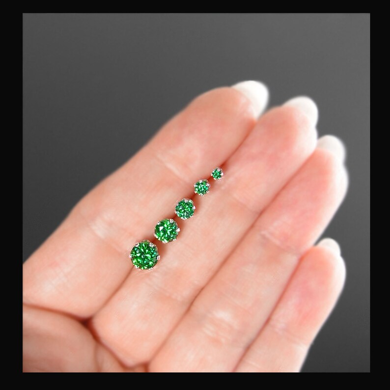 Emerald Green Cubic Zirconia Stud Earrings • Sterling Silver Posts ...