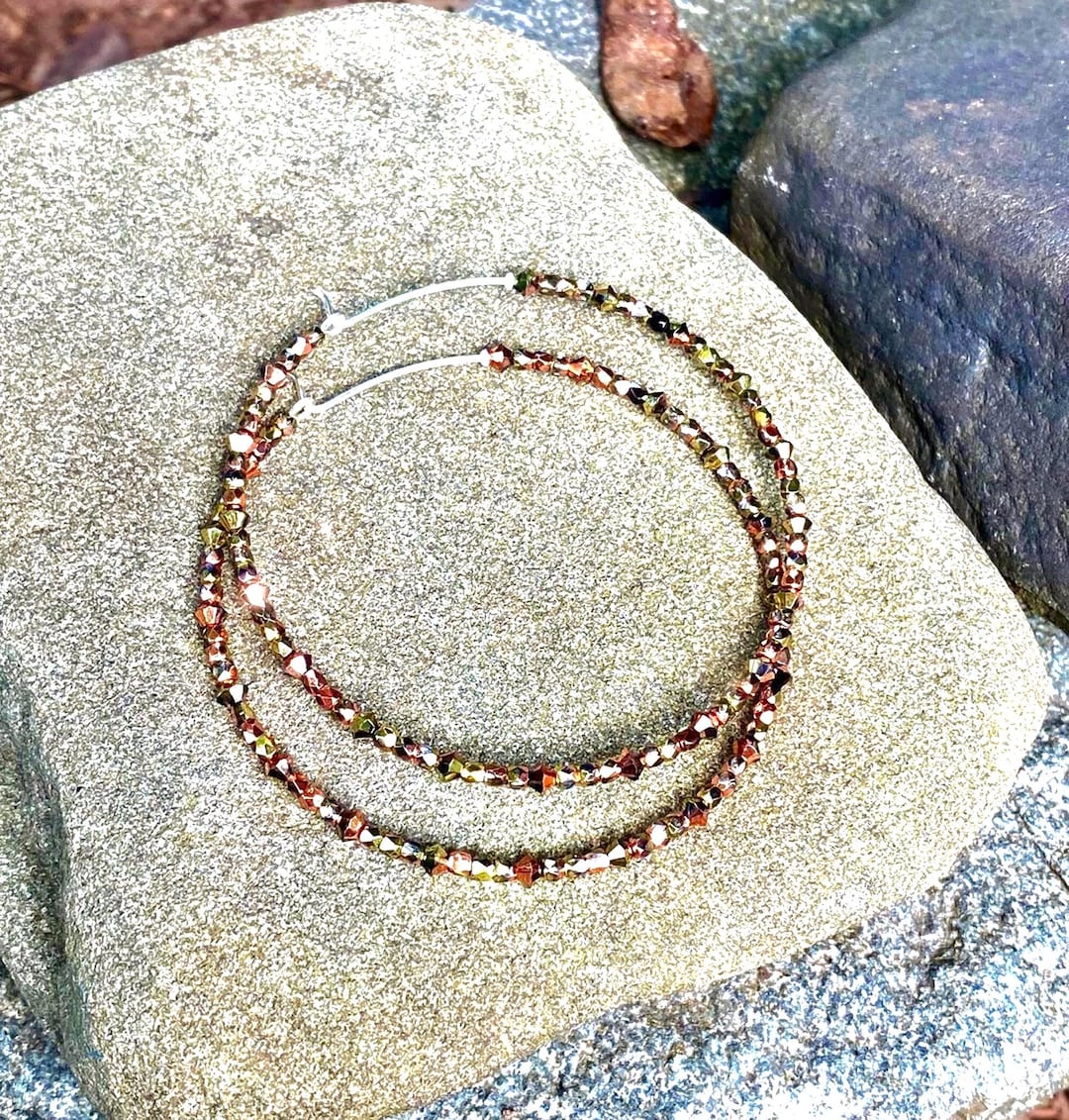 Extra Sparkly Copper Gold Crystal Hoop Earrings, 925 Sterling Silver ...