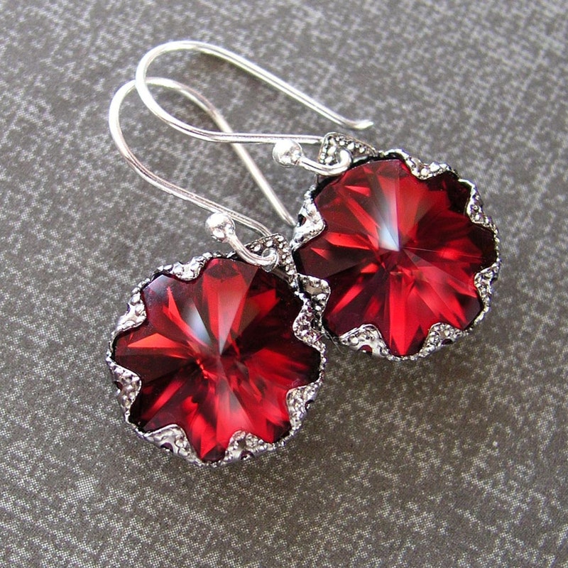 Red Crystal Earrings - Etsy