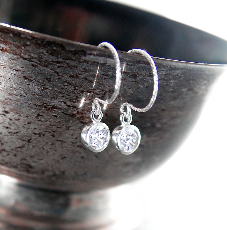 Dainty Diamond Clear Drop Earrings, Sterling Silver, Sparkly Cubic ...