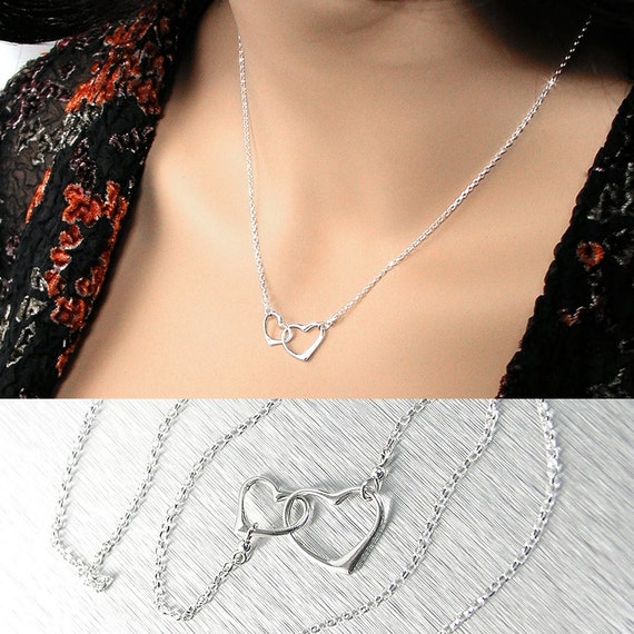 Sterling Silver Heart Infinity Pendant Necklace Eternity Two Floating Heart Necklace Unity Double Heart Charm Valentines Day Gift Jewelry Etsy