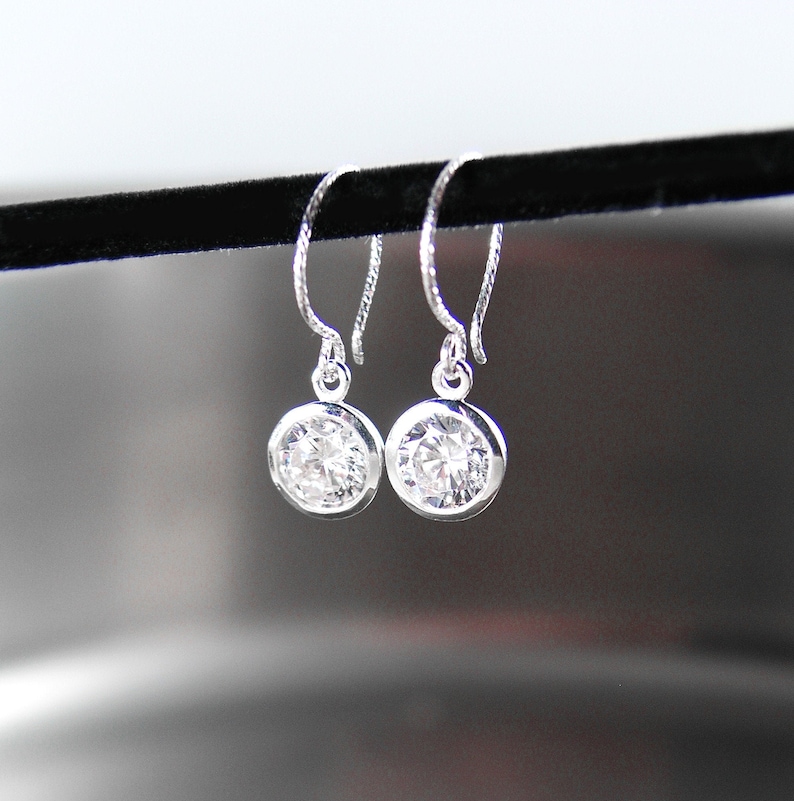 Dainty Diamond Clear Drop Earrings, Sterling Silver, Sparkly Cubic ...