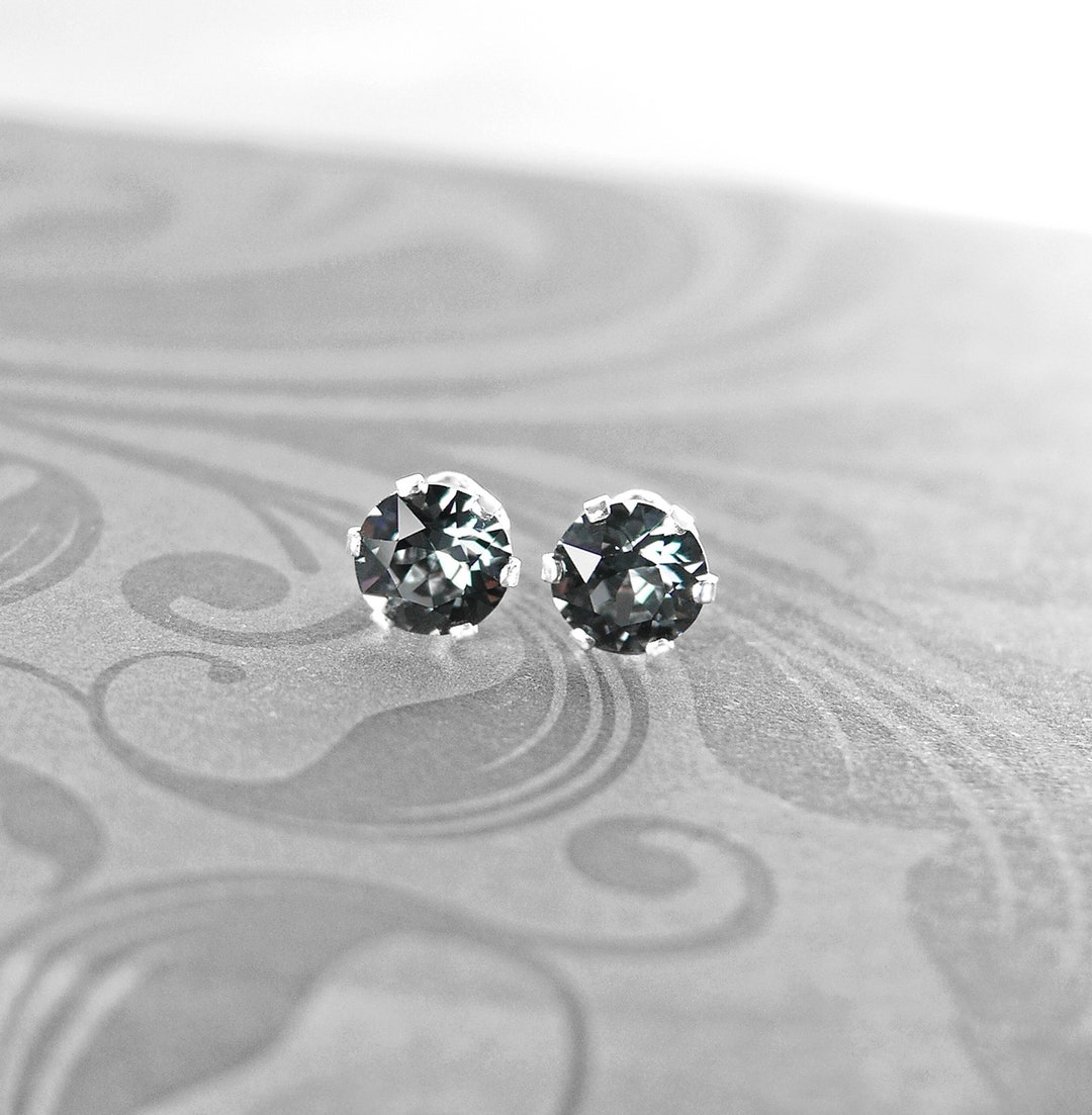 Dark Grey Stud Earrings, Sterling Silver, RARE Swarovski Crystal Studs ...