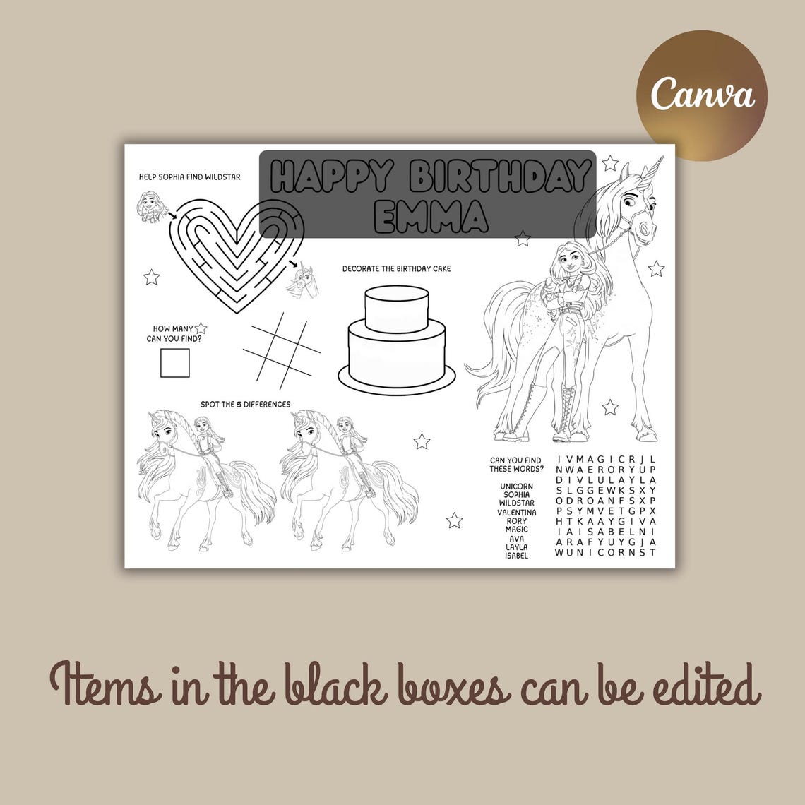 Unicorn Academy Activity Placemat | Unicorn Academy Birthday Placemat ...