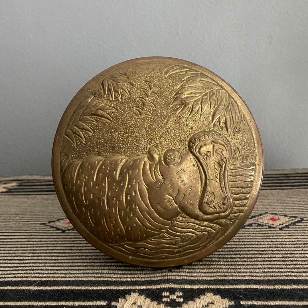 Vintage Round Brass Hippo Decor Box - Etsy