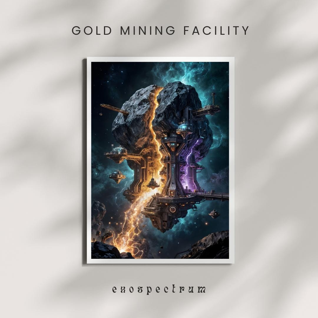 Sci-fi Gold Mining Facility Wall Art, Cosmic Asteroid Mine Poster ...