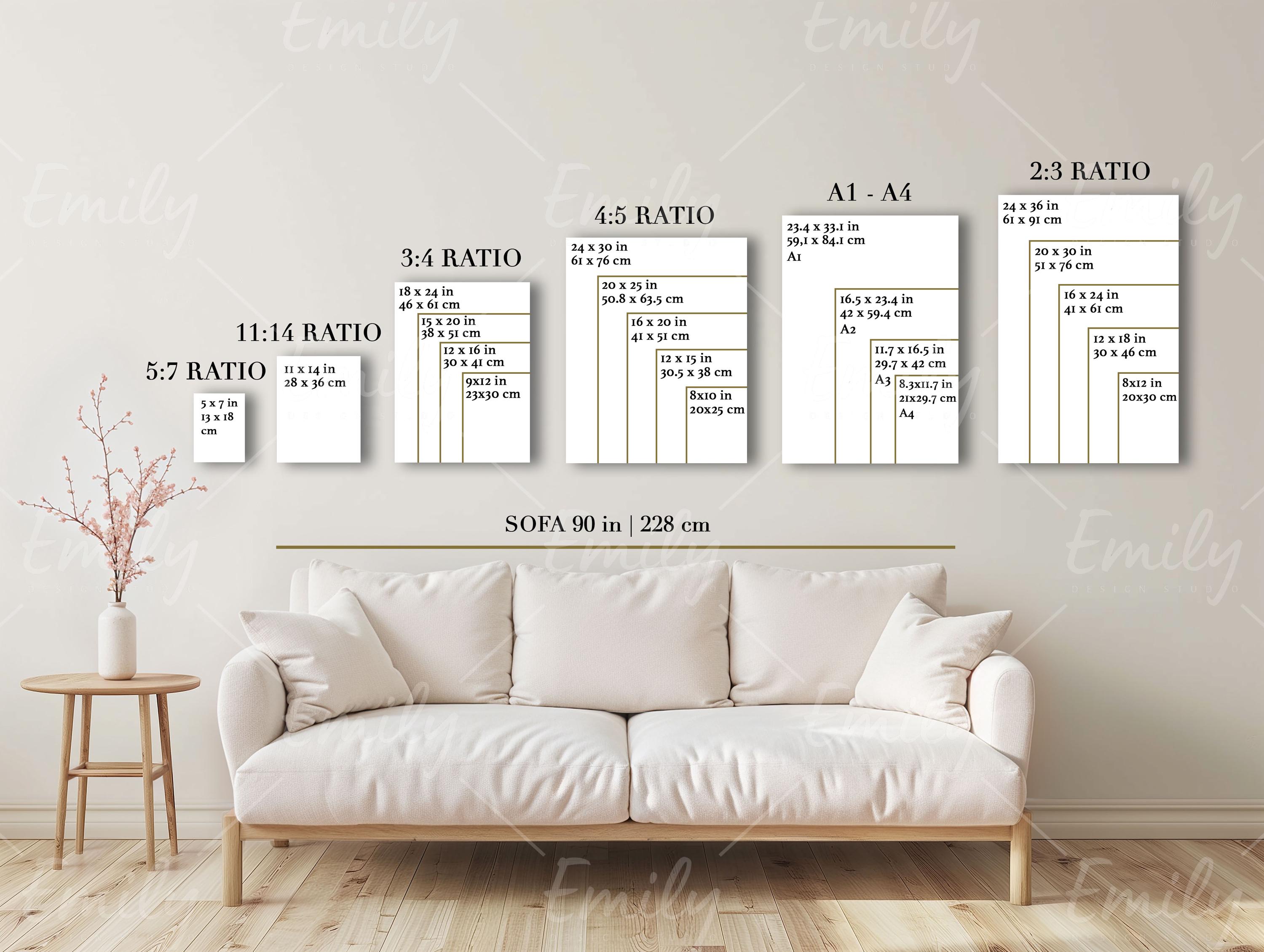 Wall Art Size Guide, Frame Size Chart, Vertical Display (JPG) - Etsy