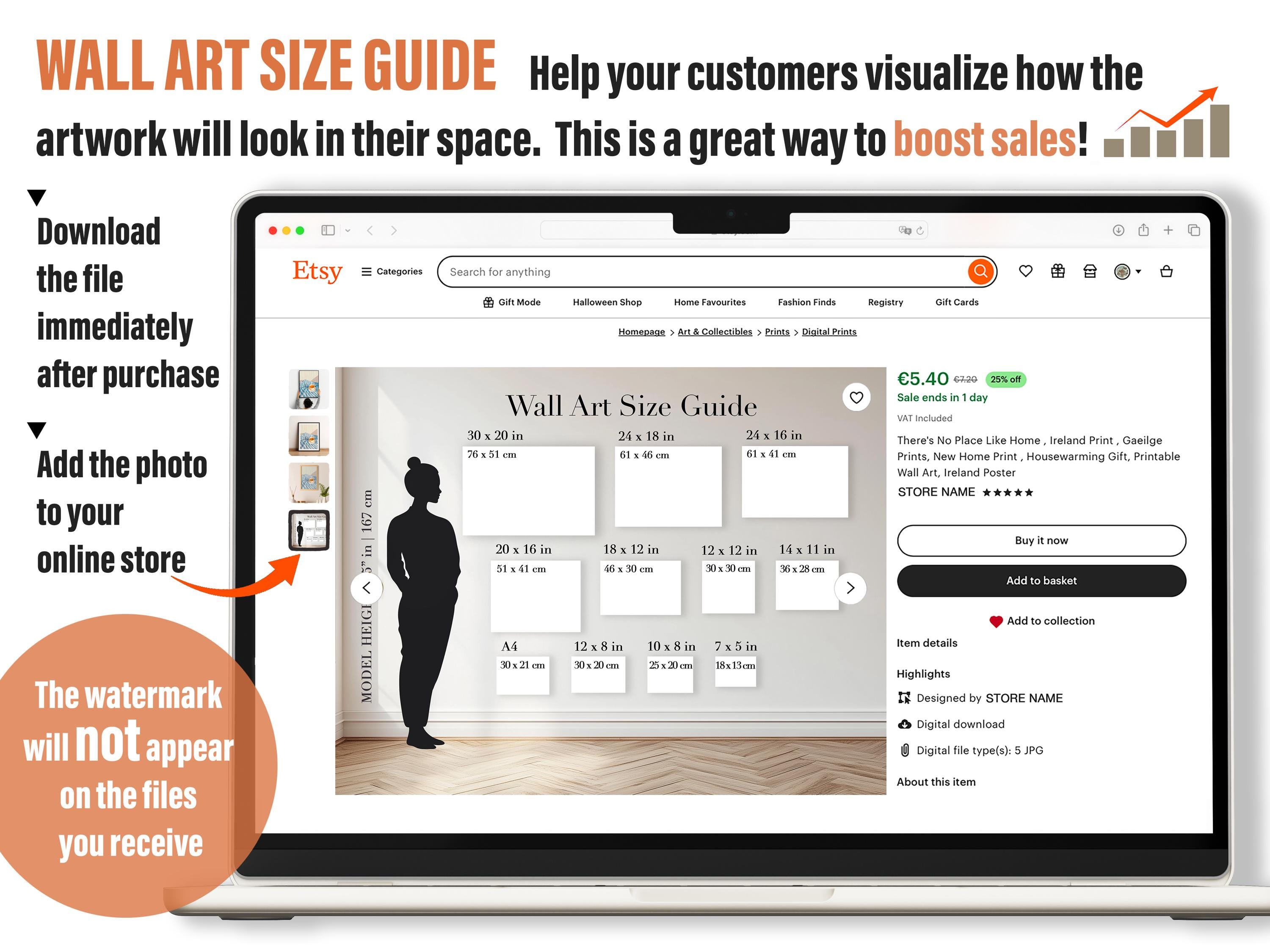 Wall Art Size Guide, Print Dimensions Chart, Horizontal Orientation ...