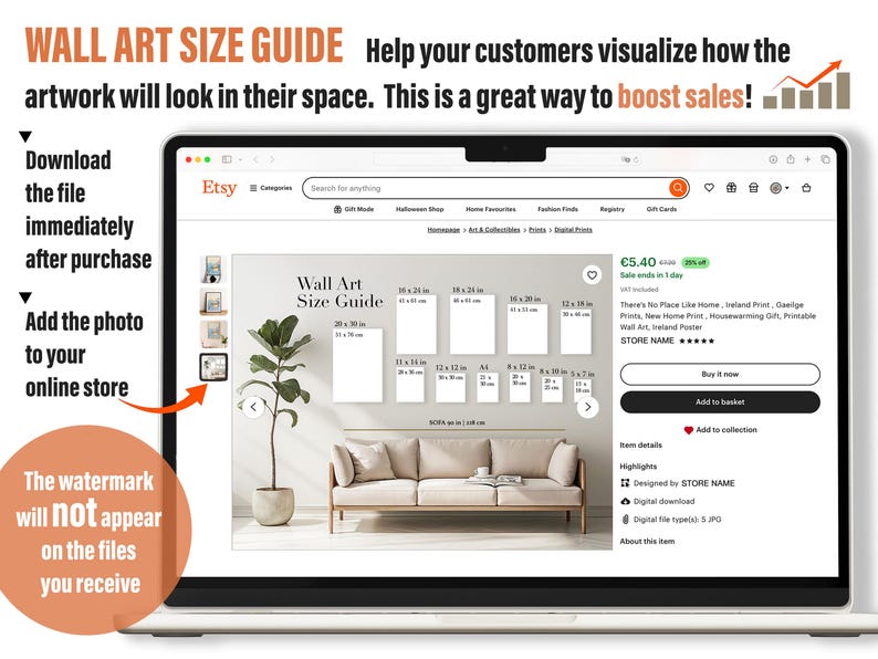 Wall Art Size Guide: Vertical & Horizontal Chart (JPG) - Etsy
