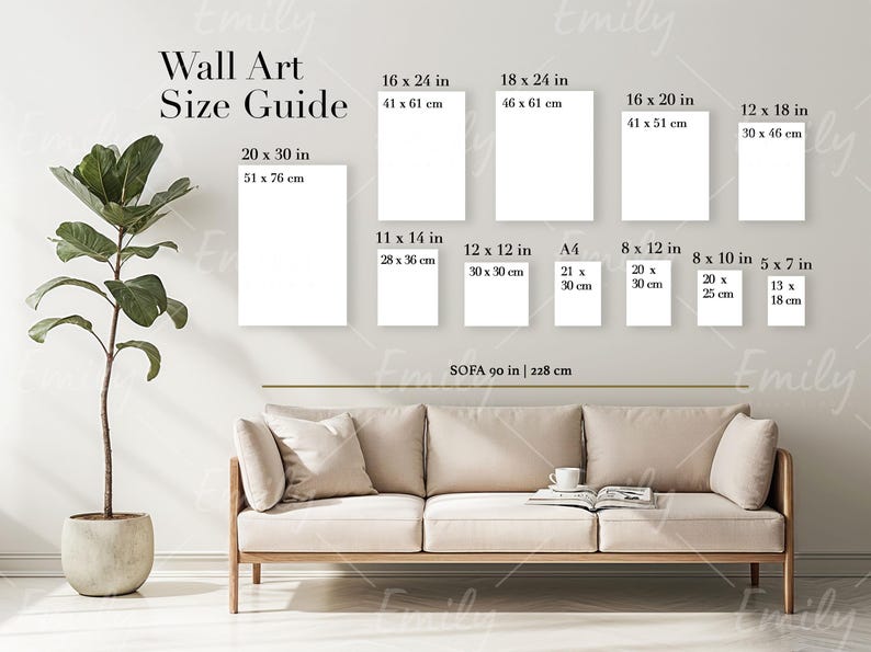 Wall Art Size Guide: Vertical & Horizontal Chart (JPG) - Etsy