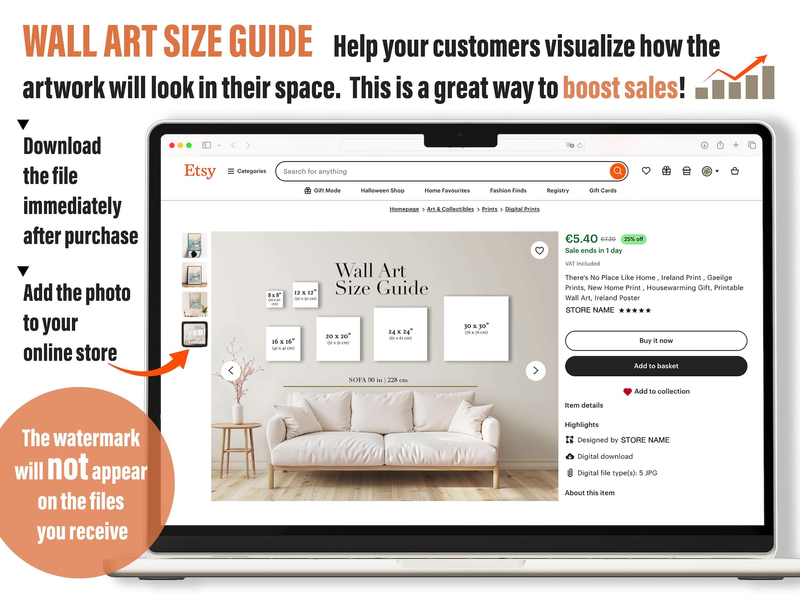Wall Art Size Guide Square, Comparison Chart, Seller Size Guide, Canvas ...
