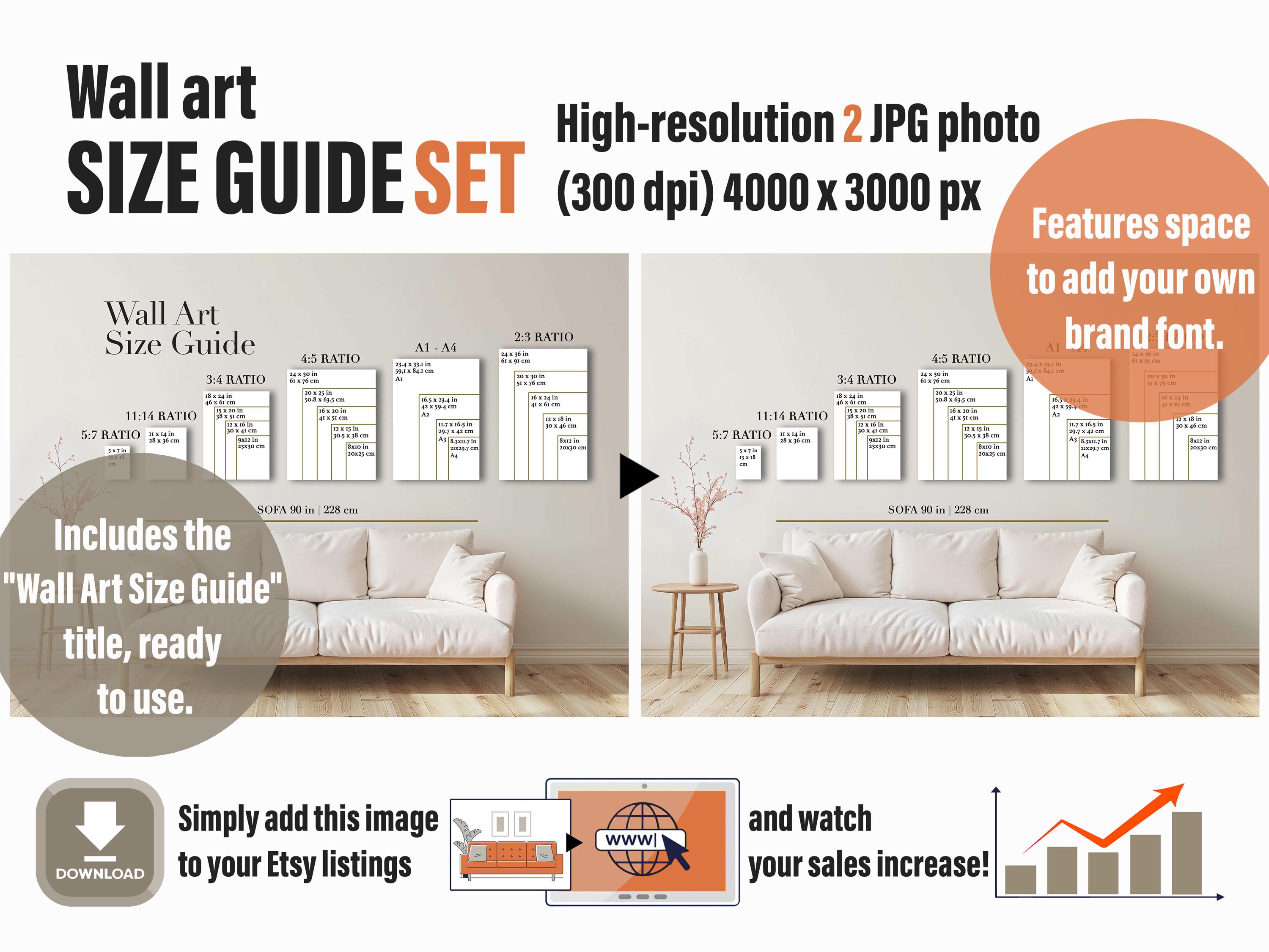 Wall Art Size Guide, Frame Size Chart, Vertical Display (JPG) - Etsy