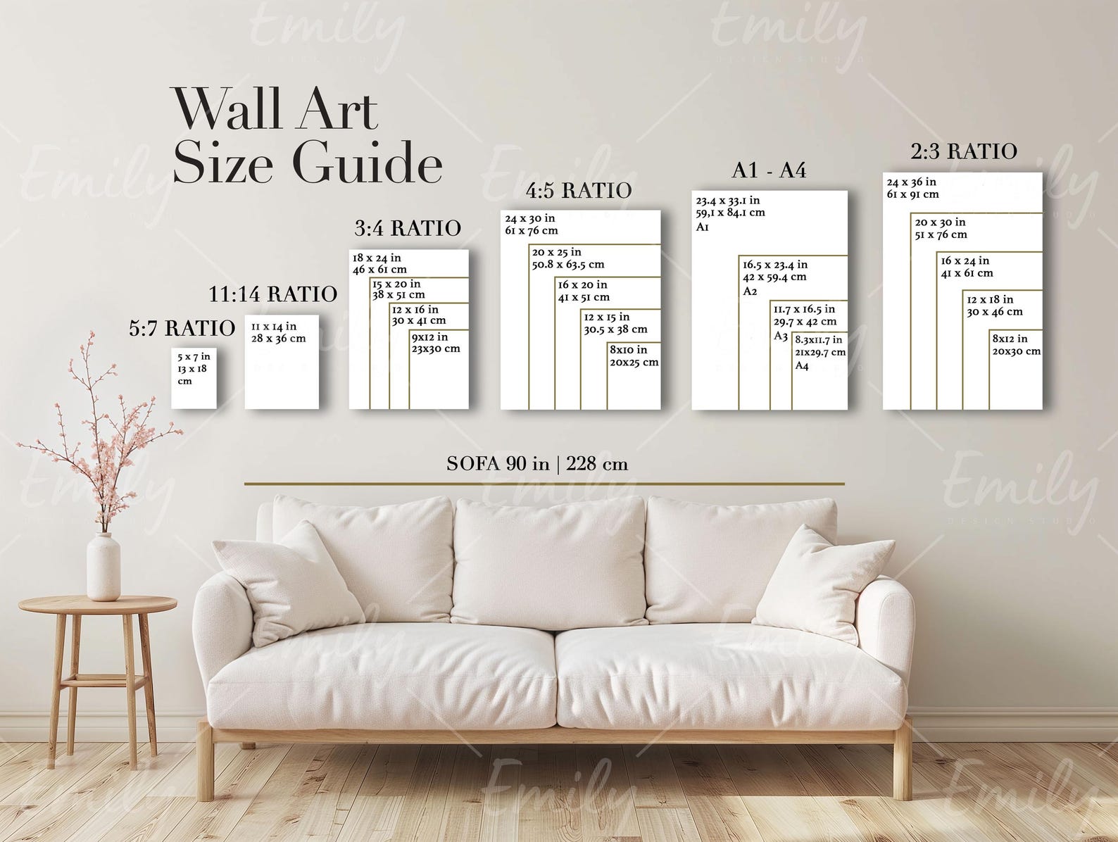 Wall Art Size Guide, Frame Size Chart, Vertical Display (JPG) - Etsy