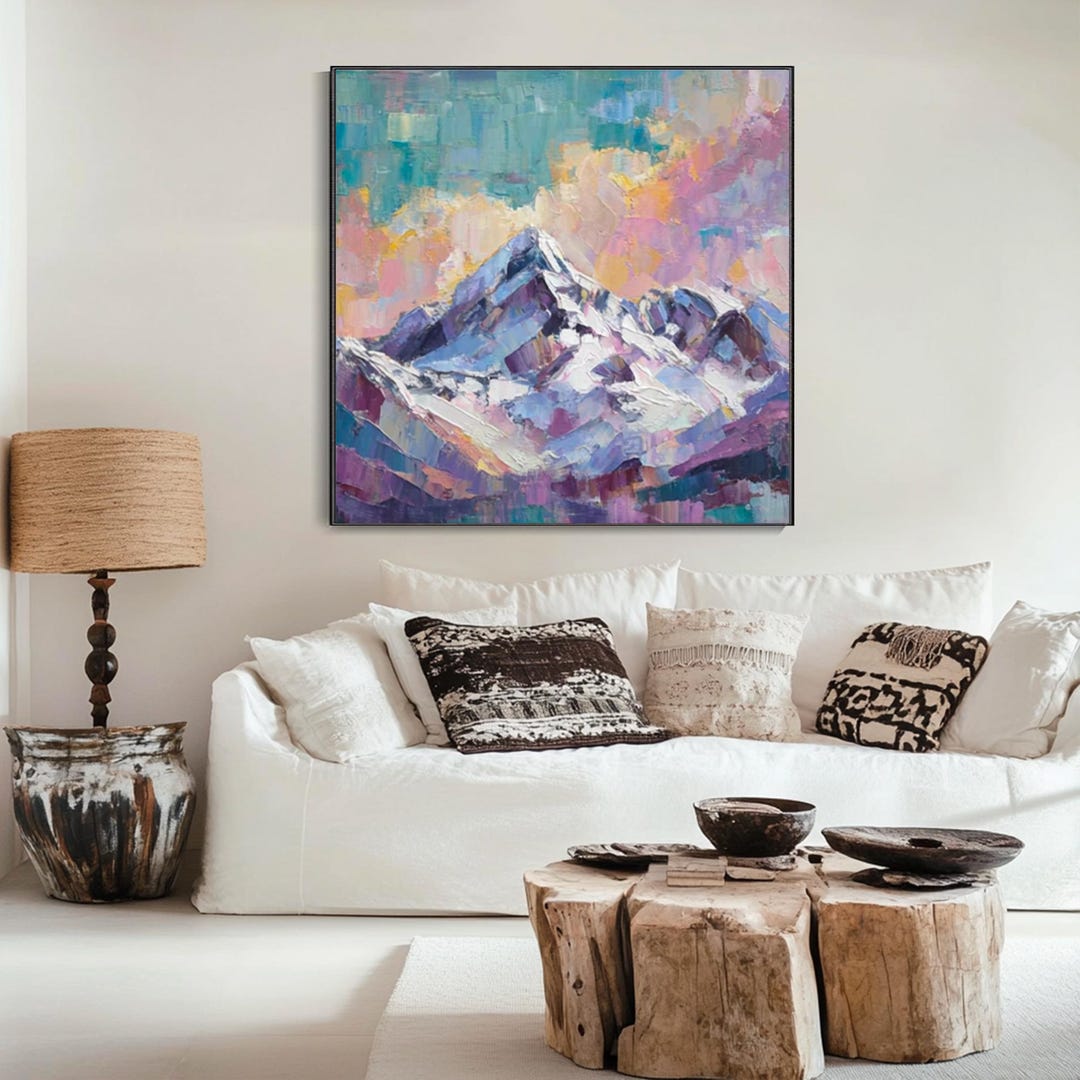 3D Original Mountain Painting on Canvas Multicolour Textured Wall Art ...