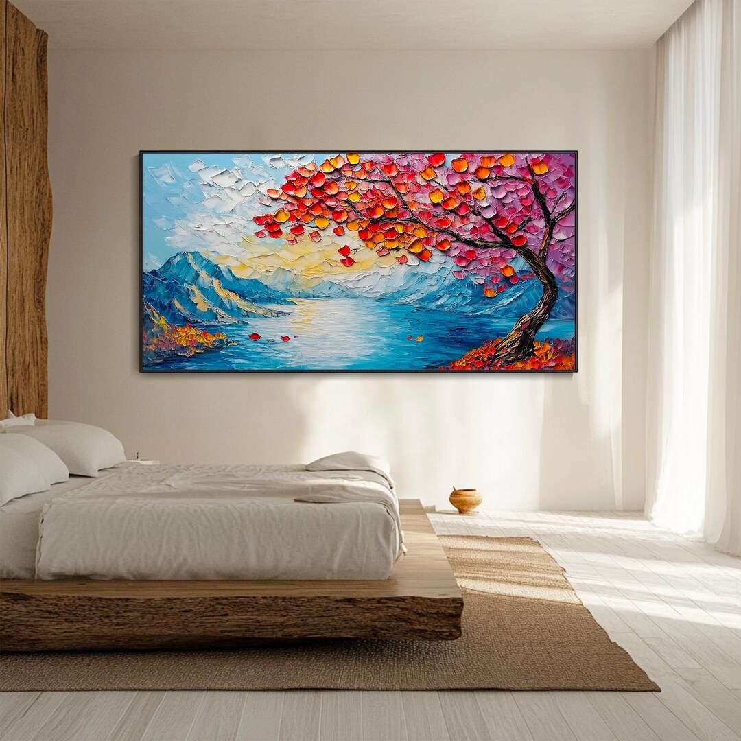 3D Textured Tree Painting, Sunset Glow Canvas Art, Hand Painted ...
