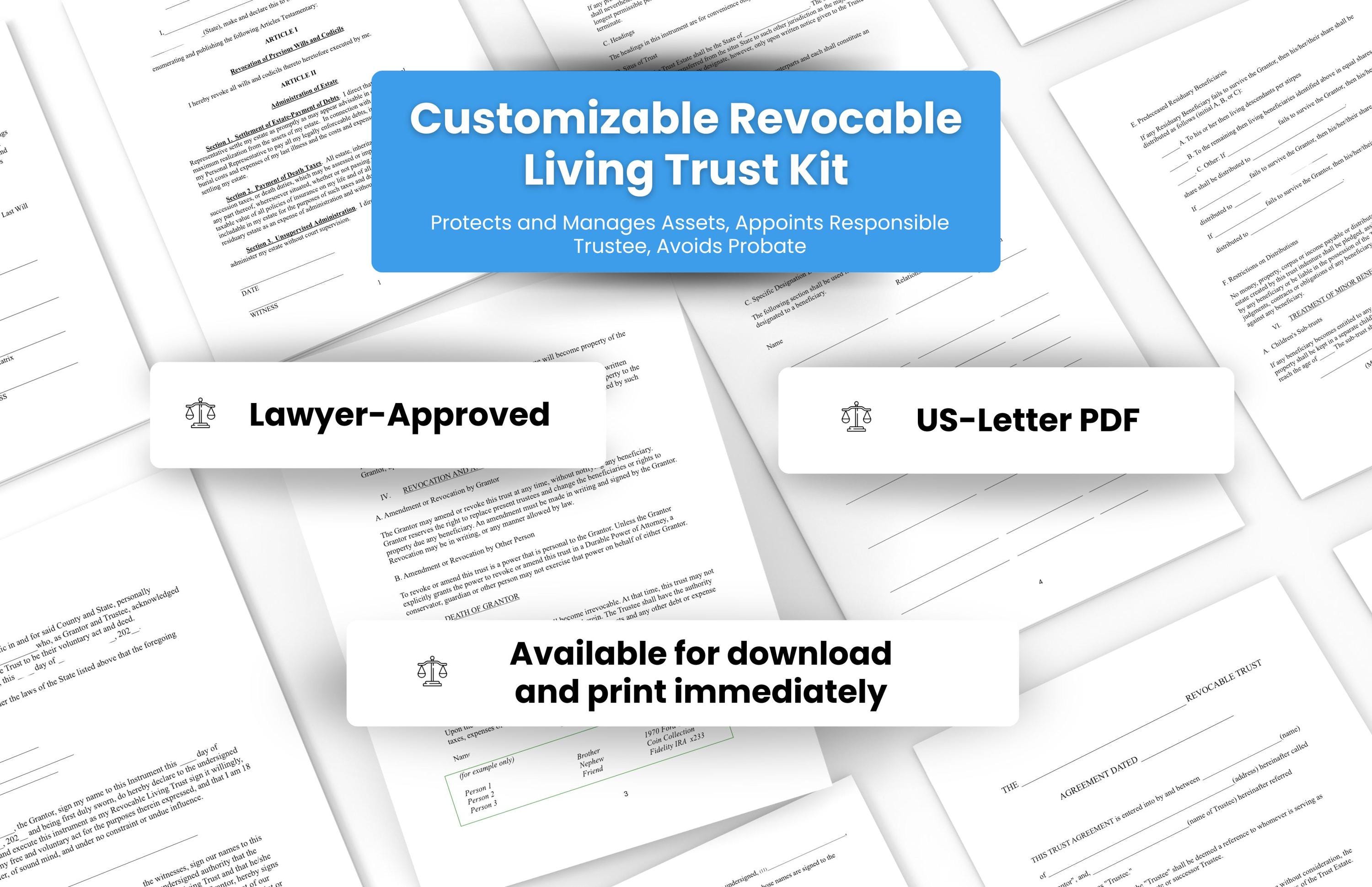 Custom Revocable Living Trust Kit for Individuals - DIY Revocable Trust ...