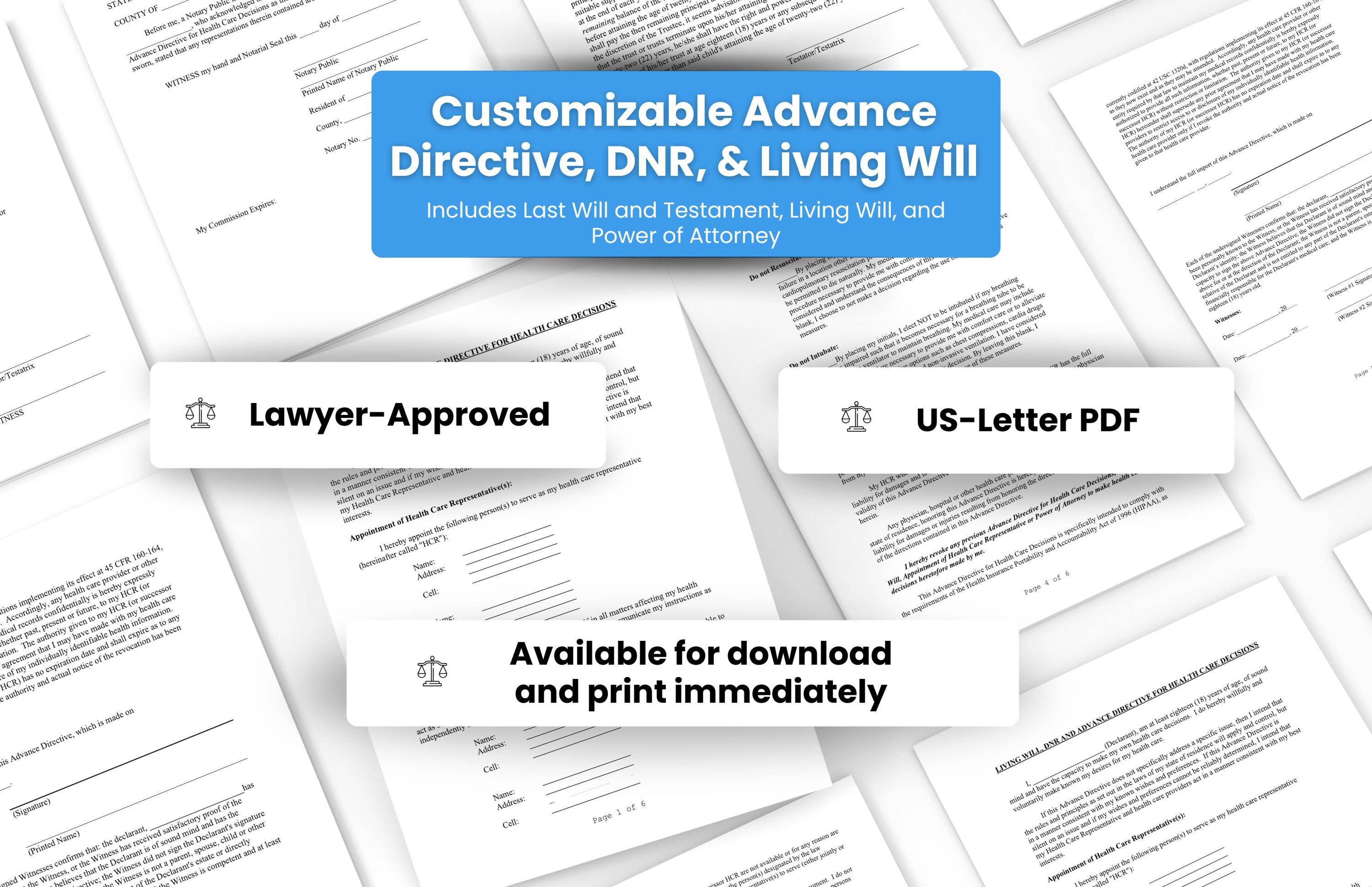 Custom Living Will Kit & Medical Power of Attorney Forms DIY Legal ...