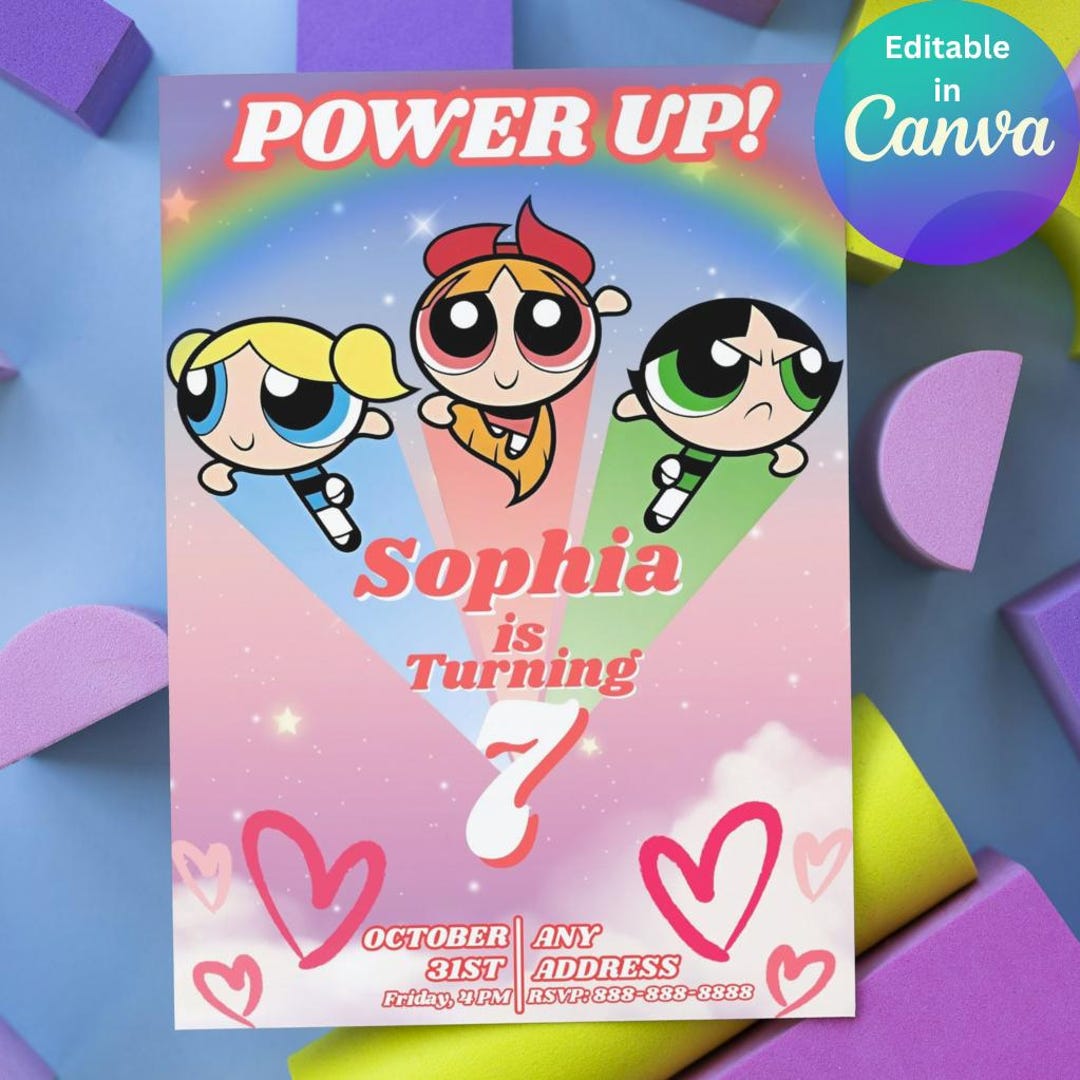 Powerpuff Birthday Invitation: Editable Canva Template (digital ...