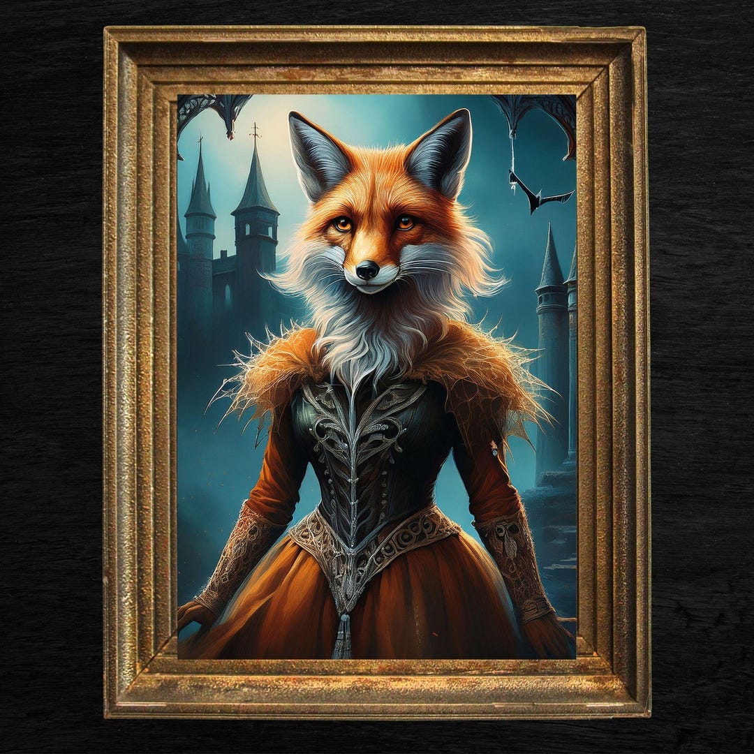 Vintage Regal Fox Lady Portrait - Gothic Fantasy Animal Art Print ...