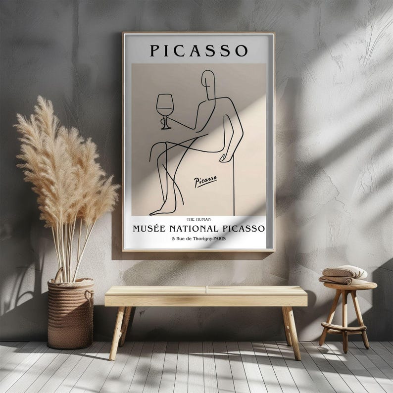 Picasso Abstract Human Line Art Print, Wine Glass Minimalist Poster ...