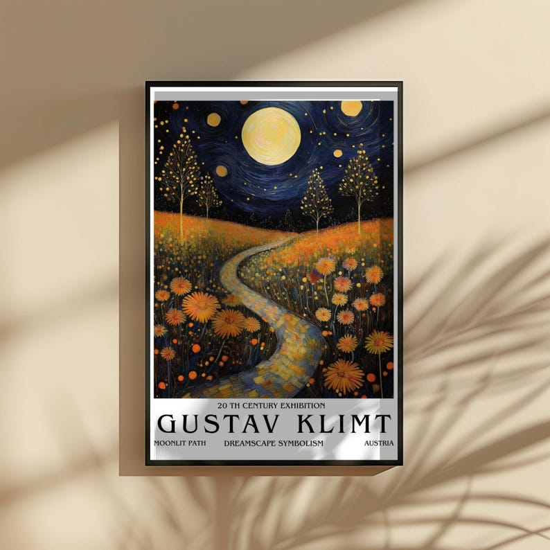 Gustav Klimt Moonlight Path Poster, Dreamy Floral Landscape Art Print ...