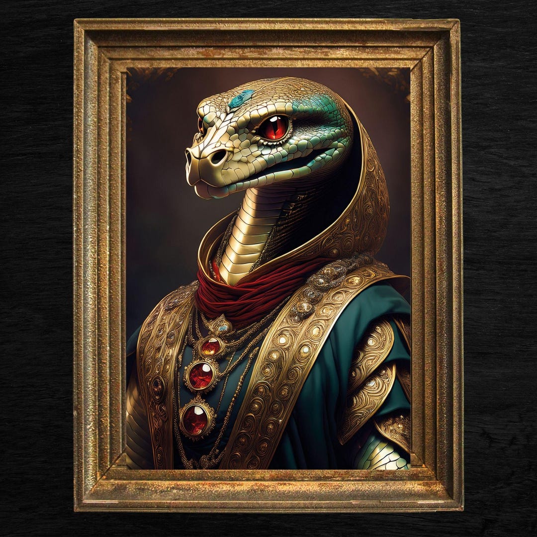 Regal Snake Portrait Wall Art, Fantasy Reptile Royalty in Ornate ...