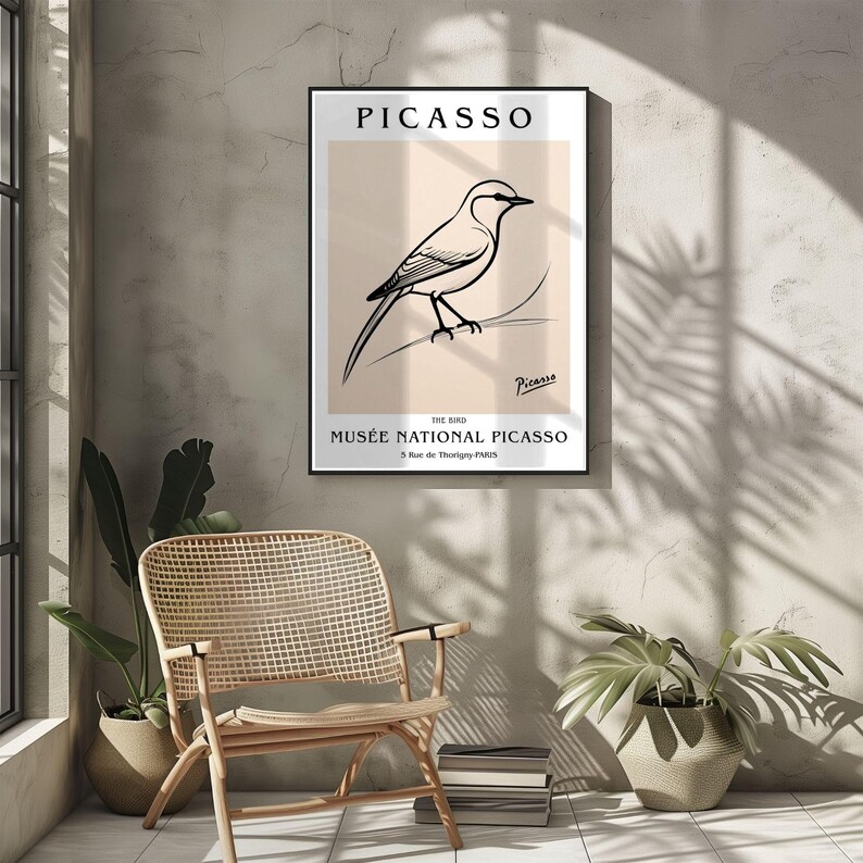 Picasso Exhibition Poster, Picasso Bird Line Art Print, Le Oiseau Wall ...