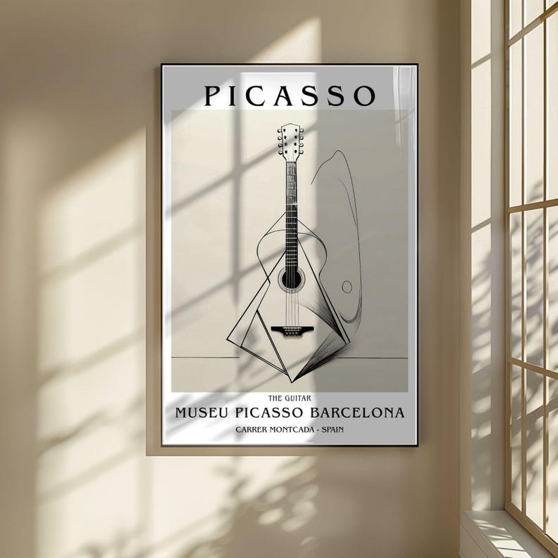 Picasso Exhibition Print, Minimalist Geometric Guitar Line Art Print ...