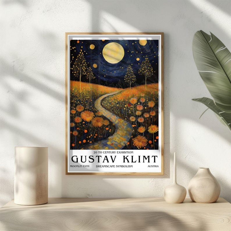 Gustav Klimt Moonlight Path Poster, Dreamy Floral Landscape Art Print ...