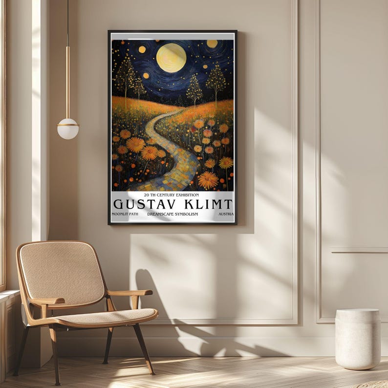 Gustav Klimt Moonlight Path Poster, Dreamy Floral Landscape Art Print ...