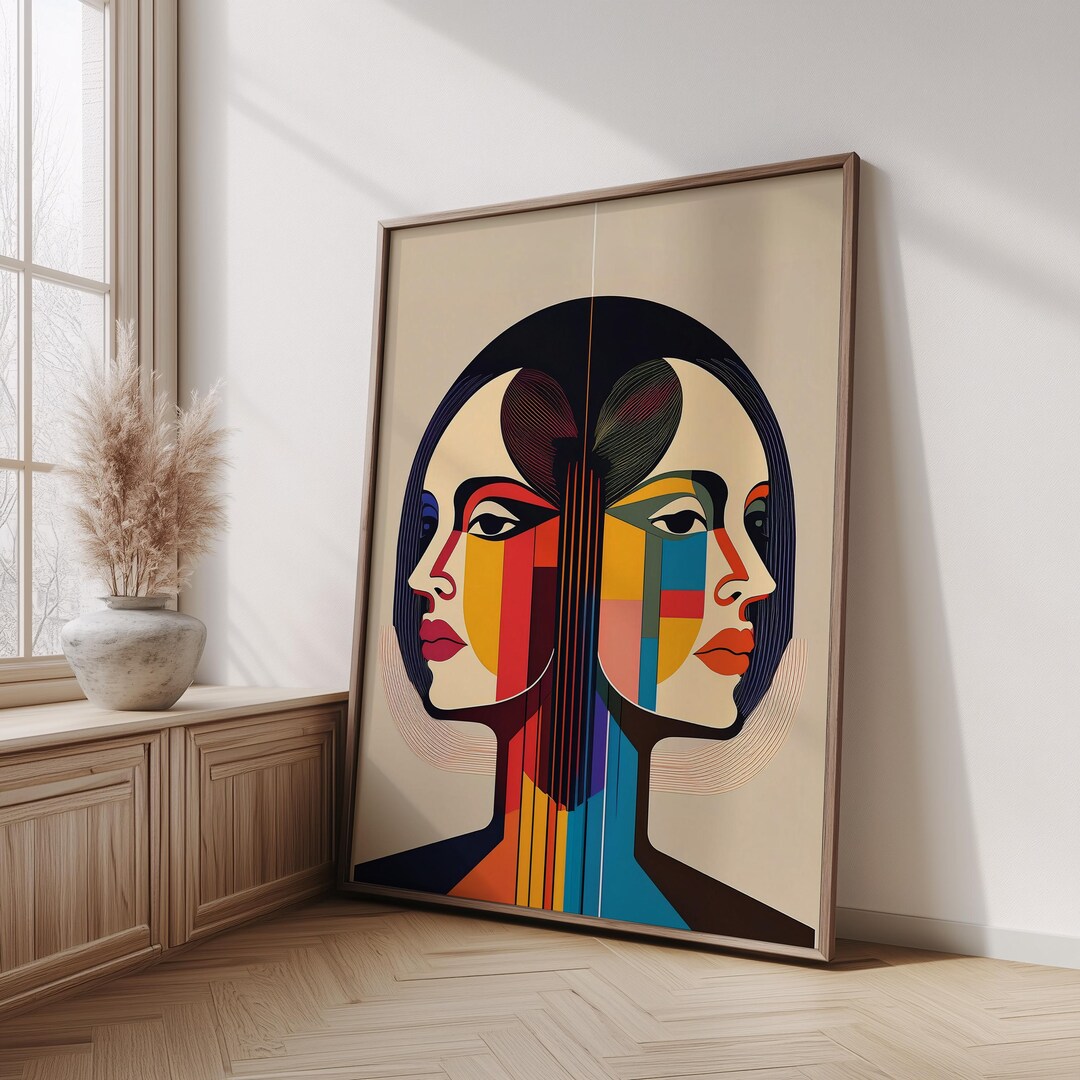 Geometric Bauhaus Face Art Print, Colorful Abstract Portrait Poster ...