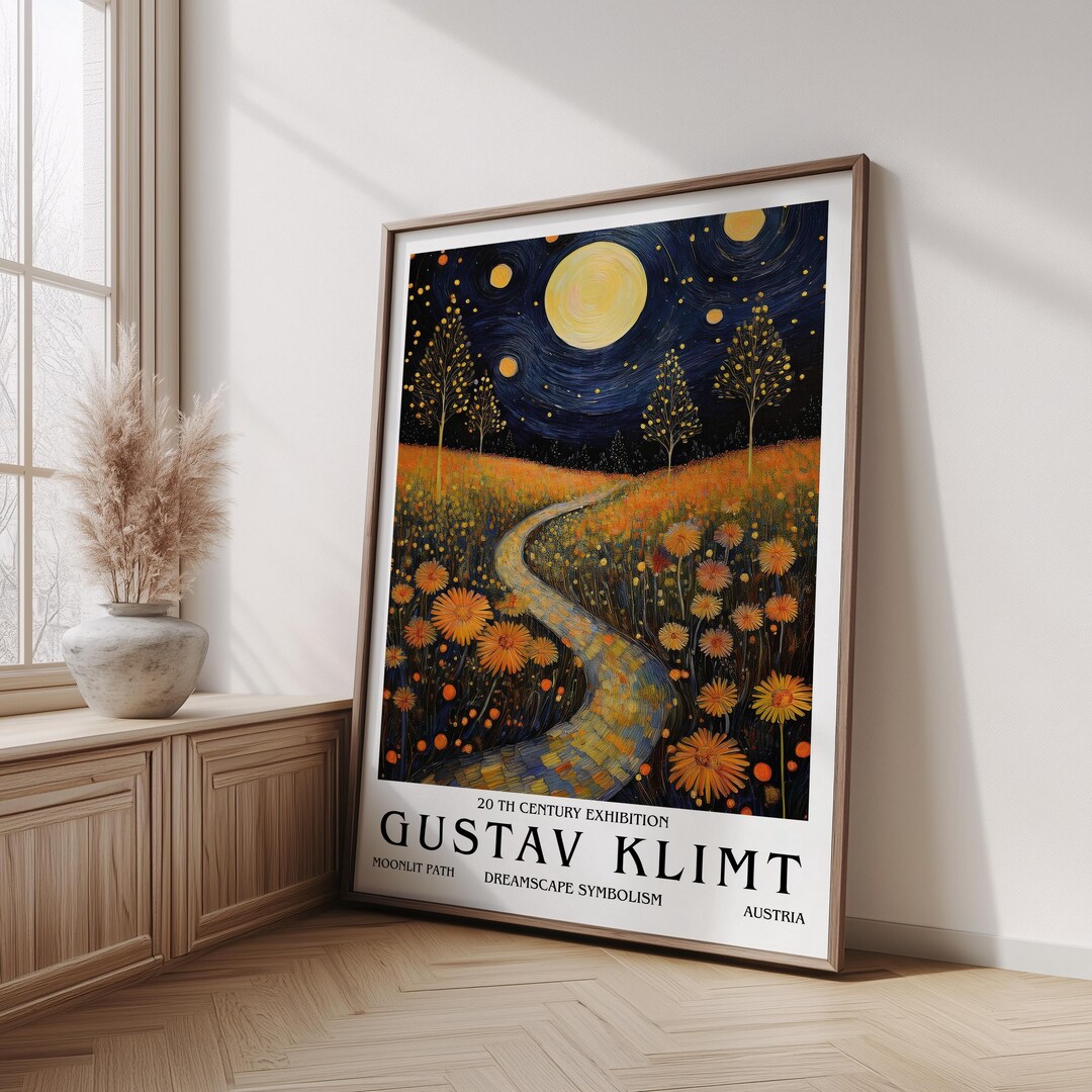 Gustav Klimt Moonlight Path Poster, Dreamy Floral Landscape Art Print ...