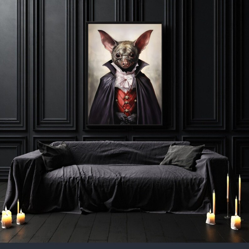Vampire Bat Poster, Gothic Wall Art, Dapper Bat in Victorian Suit, Dark ...