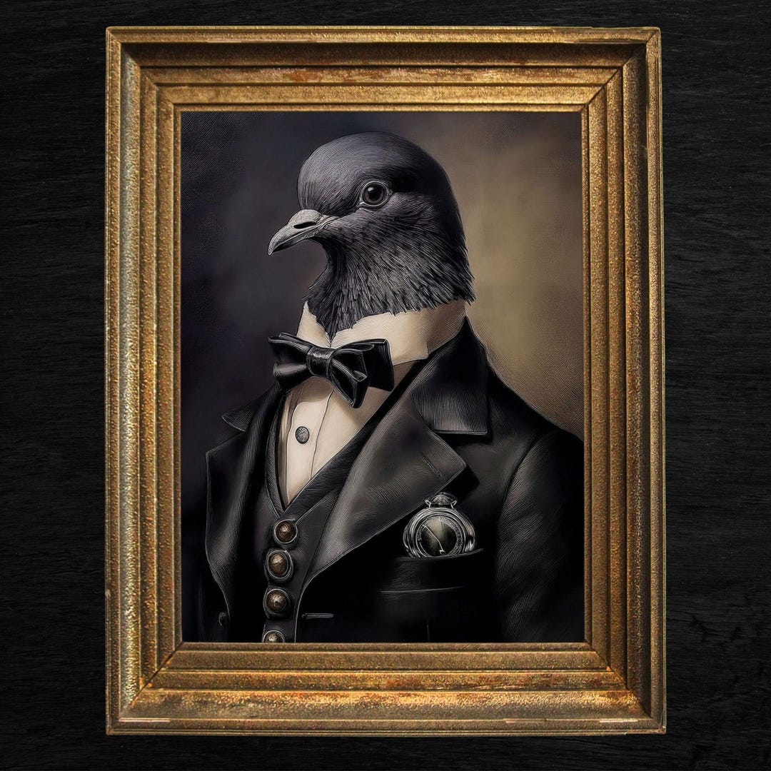 Gothic Pigeon Vintage Poster – Anthropomorphic Bird Wall Art With ...
