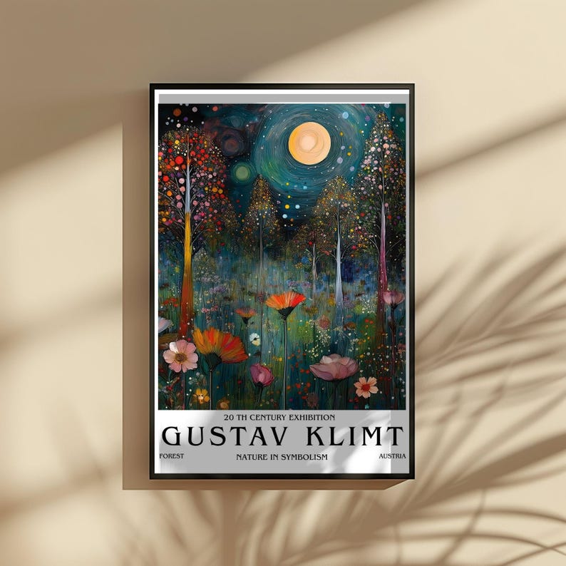 Golden Forest Path Poster - Gustav Klimt Style Night Landscape Art ...