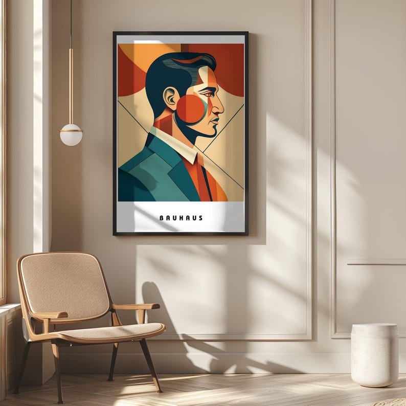 Bauhaus Abstract Face Poster, Mid Century Geometric Wall Art, Colorful ...