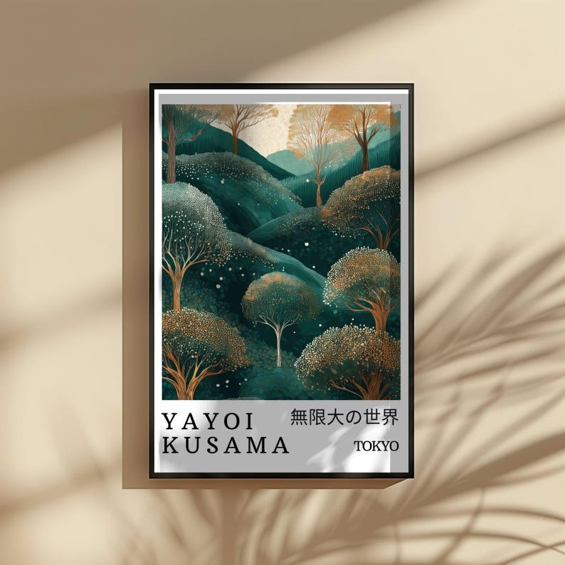 Golden Tree Yayoi Kusama, Japanese Forest Print, Sage Green Wallpaper ...