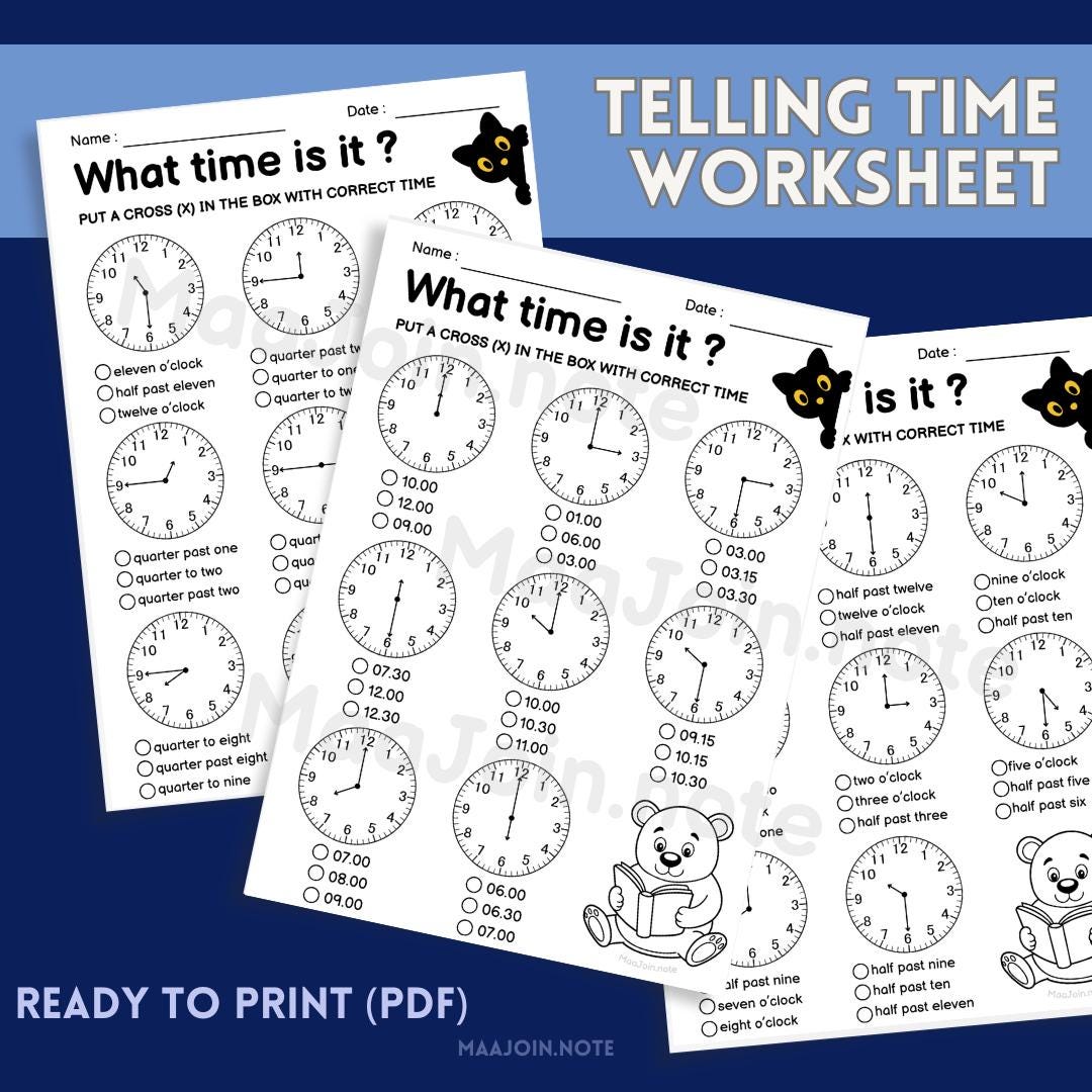 Telling Time Worksheet [ver. 1] - Etsy