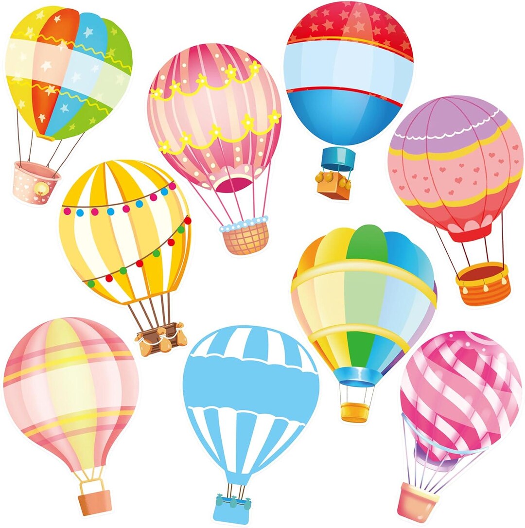 Colorful Hot Air Balloons Cutouts Birthday Bulletin Board for Classroom ...