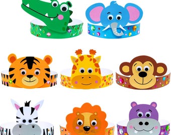 24 Sets Jungle Animal Headbands Craft Kits Safari Crown Art Sets DIY ...