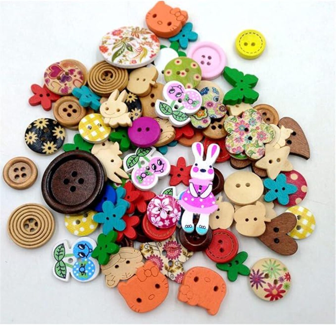 100 Pcs/pack Wooden Button 2 Holes Button for Sewing Crafts DIY Works ...