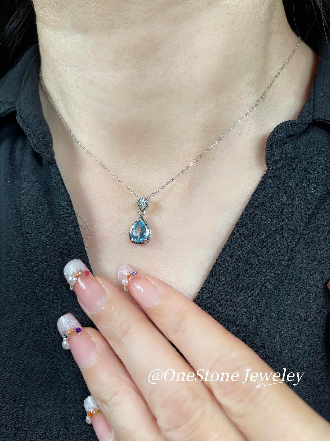 Natural Blue Topaz Pendant Necklace | Dainty Necklace in 925 Sterling ...